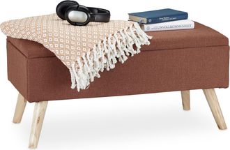 Relaxdays Sitzbank mit Stauraum, gepolstert, Holzbeine, Truhenbank Stoffbezug, H x B x T: 39,5 x 79,5 x 39,5 cm, braun