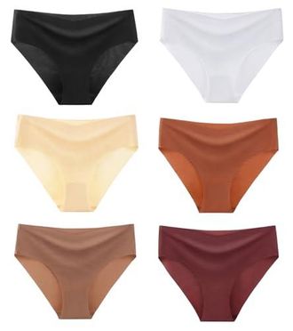 Generic Lot de 6 culottes de bikini invisibles pour femme - Douces et confortables - Taille basse - Sans ligne - Soyeux, 6 pi&egrave;ces-F, XL