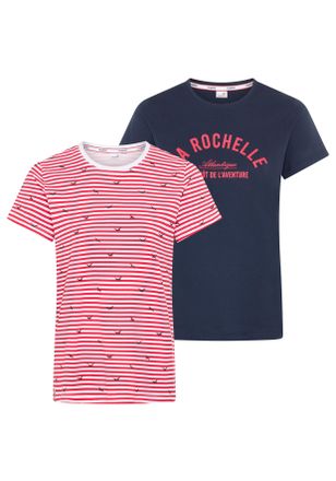 Kangaroos T-Shirt KANGAROOS, Damen, Gr. 36/38, rot gestreift, navy, Single Jersey, Obermaterial: 100% Baumwolle, Basic schmal h&uuml;ftlang, Rundhals, abgesteppt, Sh