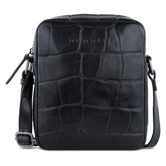 Bugatti Nevio kleine Schultertasche Kroko-Optik aus echtem Leder, Umh&auml;ngetasche, schwarz