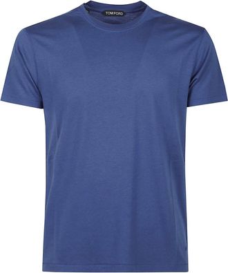 Tom Ford Homme, Tops, Bleu, Taille: M T-Shirt Col Rond en Coton Lyocell