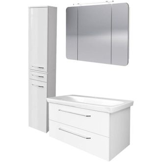 Fackelmann milano Badm&ouml;bel Set 4-teilig, 100 cm, Wei&szlig;, Keramik, Spiegelschrank + Hochschrank-90300145