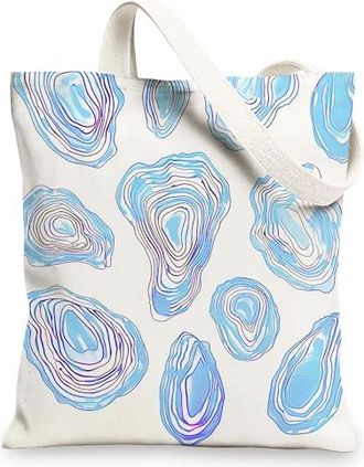 Generic Sacs en toile océanique en forme de coquillage aquarelle, sacs dépicerie réutilisables, légers, lavables et respectueux de lenvironnement, bleu, 13x15