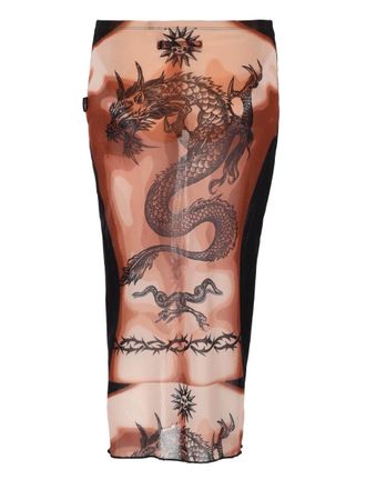 Jean Paul Gaultier Safe Sex Tattoo Print Midi Skirt - Multicolor