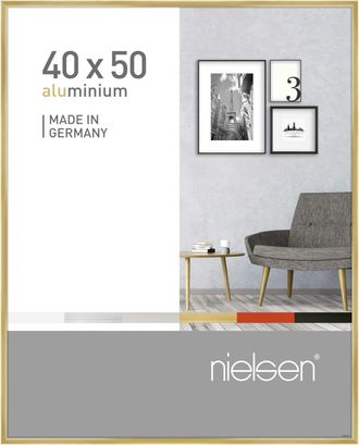 Nielsen Design Bilderrahmen, 40 x 50 cm, Aluminium, Gold glanz, Posterrahmen zum Aufh&auml;ngen im Hoch- & Querformat, Echtglas, Pixel