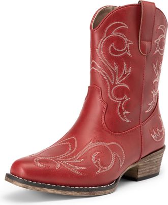 Dream Pairs Damenstiefel mit klobigem Absatz und Stiefeletten,Size 41.5,Rot,DWUMAB2511