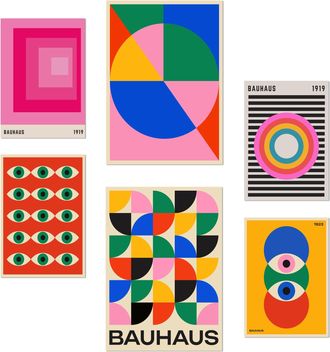 Nacnic Set mit 6 Postern Bauhaus - geometrische Formen in leuchtenden Farben Designillustrationen zur Dekoration der W&auml;nde Ihres Zuhauses. R&auml;ume A3 & A4 Rahm