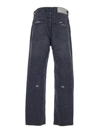 44 Label Group Mens Black Jeans With Logo Patch And Side Strap Denim