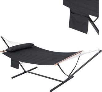 Woltu Hamac avec Support pour 2 Personnes, Hamac Double avec Carde M&eacute;tallique, Poche Lat&eacute;rale et Coussin, Charge jusqu&agrave; 250 kg, Anthracite