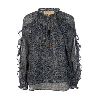 Michael Kors Femme, Blouses et Chemises, Bleu, Taille: 40 FR Ruffled Metallic Floral Georgette Blouse