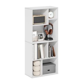 Furinno Daly Bücherregal mit 7 Würfeln und unregelmäßigen Würfeln, Aufbewahrungs-Organizer, Weiß