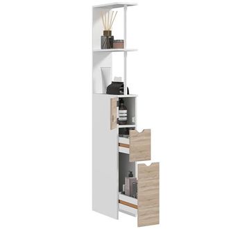 HOMCOM Meuble Colonne Salle de Bain, Armoire de Salle de Bain, avec tiroirs, étagères Ouvertes, Placard, 15 x 33 x 136 cm, Blanc