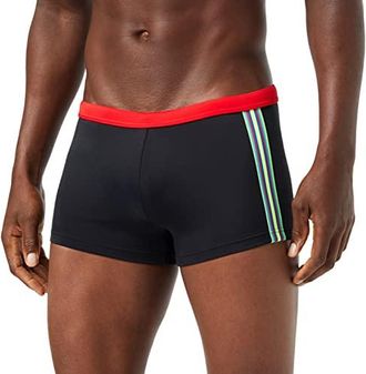 HOM KAJYY Mistral Swim Shorts Maillot de Bain, Noir + Bande ray&eacute;e Multico, Black Blue Homme