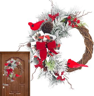 Generico Weihnachtskranz f&uuml;r Haust&uuml;r, Weihnachtskranz f&uuml;r Haust&uuml;r, k&uuml;nstlicher Weihnachtskranz mit Nadel aus schneebedeckter Kiefer, rote Beeren, 45 cm