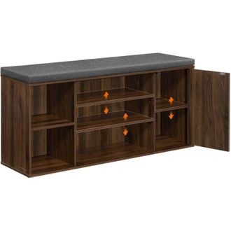 Songmics Banc &agrave; Chaussures, Toolless Assemblage Ultra-rapide sans Outils, Meuble dEntr&eacute;e avec Rangement, Compartiments Ouverts, &Eacute;tag&egrave;res R&eacute;glables, Noyer