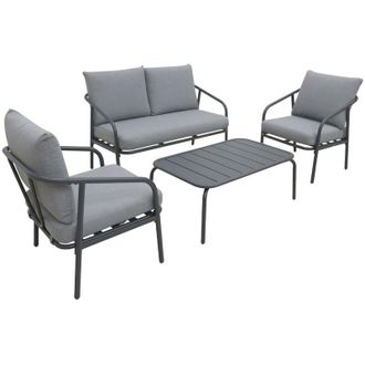 Sweeek Salon de jardin en m&eacute;tal 4 places. design &eacute;pur&eacute; arrondi Anthracite / Gris