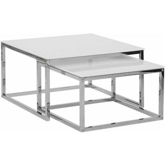 Beliani Couchtisch 2er Set BREA Sicherheitsglas Weiß