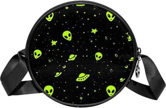Generic Sac &agrave; bandouli&egrave;re Circle pour femme, petit alien vert avec fermeture &eacute;clair, bretelles r&eacute;glables, sac &agrave; main rond d&eacute;contract&eacute; pour femmes et filles