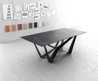 DELIFE Esstisch Edge 200x100cmKeramik LaminamNero Greco Anthrazit Mittelfuß Flachstahl Schwarz, Esstische