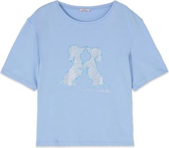 Oltre Femme, Tops, Bleu, Taille: 40 FR T-shirt &agrave; manches courtes avec appliqu&eacute;s