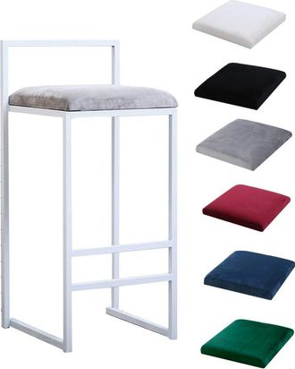 Generic Moderner, Gepolsterter Barhocker In Tresenh&ouml;he mit Samtsitz, Fu&szlig;st&uuml;tze und R&uuml;ckenlehne, Wei&szlig;en Metallbeinen f&uuml;r K&uuml;che, Bistro, Caf&eacute; und Pub, Grau, Max