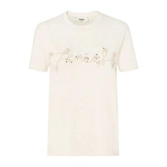 Fendi T-Shirts und Polos mit Strass-Logo - - Tops - Damen - Beige - L
