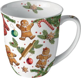 Ambiente Kaffeetasse Tee Tasse Becher mug 0,4 l Fine Bone China Porzellan serie gingerbread cookies Lebkuchen Zweige Winter Weihnachten Advent Weihnachtstasse