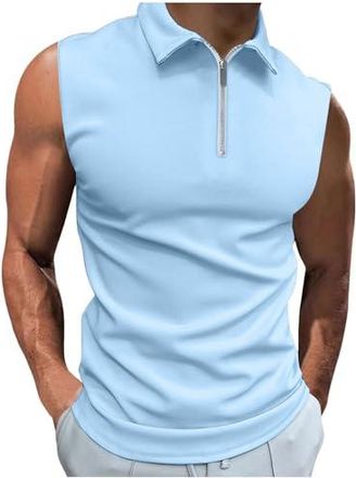 Generic Polo Golf Homme sans Manches- D&eacute;bardeur Sport Couleur Unie Chic Col Revers avec Zipp&eacute;e D&eacute;contract&eacute; Coupe Slim Respirante Gilet Confortable Passe-Parto