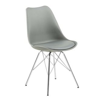 AC Design Furniture Emanuel Esszimmerstühle 4er Set, B: 48,5 x H: 85,5 x T: 54 cm, Hellgrau/Chrom, PU/Metall, 4 Stk