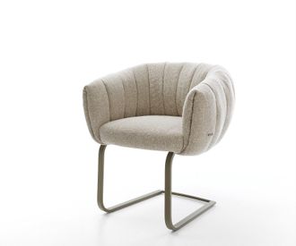 DELIFE Freischwinger Jada-Flex Webstoff Soft Beige Freischwinger flach Effektfinish Titan Taschenfederkern, Esszimmerst&uuml;hle