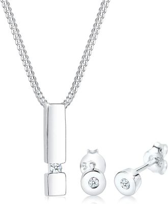 Elli Halsketten - Schmuckset Geo Anhänger Solitär Diamant (0.09 ct.) - Gr. unisize - in Silber - für Damen