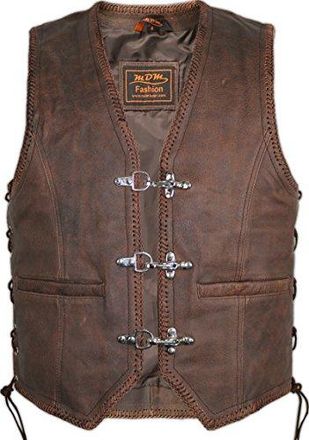 MDM Gilet moto motard en cuir marron (3XL)