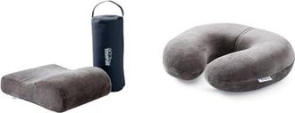Tempur Reisekissen Memory Foam, ergonomisches Reise-Nackenkissen inkl. Tragetasche, Anthrazit, Größe 25 x 31 x 10/7 cm & Transit Reisehalsband, Creme/weiß, 3