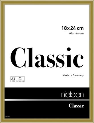 Nielsen Design Bilderrahmen, 18 x 24 cm, Aluminium, Gold glanz, Fotorahmen zum Auftstellen und Aufhängen im Hoch- & Querformat, Echtglas, Classic