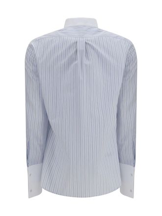 Tom Ford Womens Striped Shirt With Front Detail Sky Blue + Off White Cotton