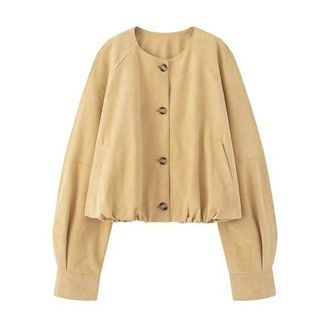 Generic Veste Femme Chic Et Elegant Veste d&eacute;contract&eacute;e en cuir su&eacute;d&eacute; pour femme manteau court tendance automnal pour un style urbain quotidien et &eacute;l&eacute;gant (Kha
