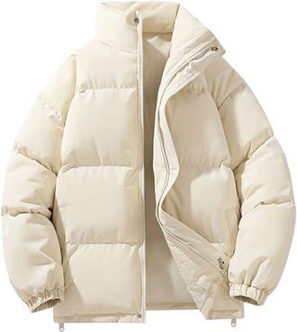 Generic Doudoune chaude pour homme avec col montant et fermeture &eacute;clair - Manteau dhiver &eacute;pais et &eacute;pais - Manteau &agrave; bulles de ski, abricot, 3XL