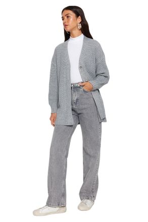 Trendyol Trendyol Womens Damen Gerade Lange Ärmel Entspannt Hijab Cardigan Sweater, Gray, L