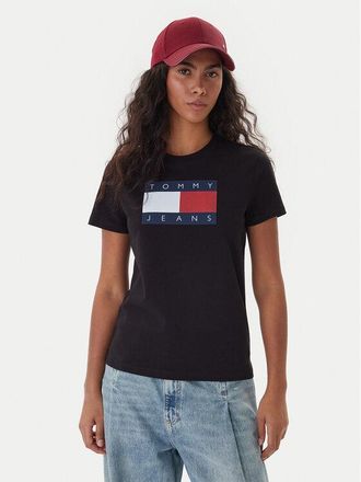 Tommy Jeans T-Shirt Flag DW0DW22562 Schwarz Regular Fit