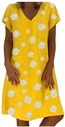 Generic Robe midi pour femme - Imprim&eacute; floral - Robe d&eacute;t&eacute; &agrave; manches courtes - Robe d&eacute;contract&eacute;e pour femme - Graphique floral - Temp&eacute;rament &eacute;l&eacute;gant - Robes en