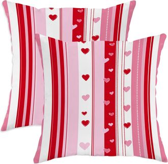 Generic Herzen, Romantisch, Verspielt, Streifen, Punkte, Rot Zierkissenbez&uuml;ge Atmungsaktiv Kissenh&uuml;llen Quadratische Kissenh&uuml;lle F&uuml;r Sofa B&uuml;ro Bett 45X45Cm 2E