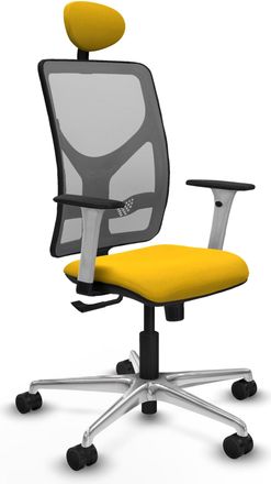 Piqueras y Crespo B&uuml;rostuhl aus Stoff mit wei&szlig;en und schwarzen Armlehnen, h&ouml;henverstellbare Lendenwirbelst&uuml;tze und festes Kopfteil, ausgestattet mit 3 Positionen, Grau/