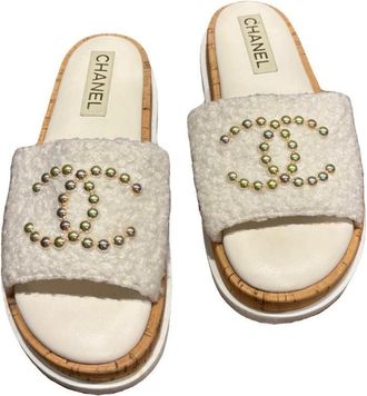 Chanel Embellished Terrycloth Slides Size 39