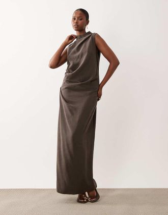 Asos Robe colonne longue et fluide au niveau des hanches - Chocolat-multicolore