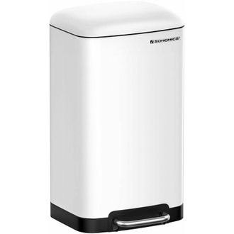 Songmics Songmics - Poubelle de Cuisine, 30L, Poubelle en Acier avec Pédale, Couvercle et Seau Intérieur, Fermeture en Douceur, Blanc
