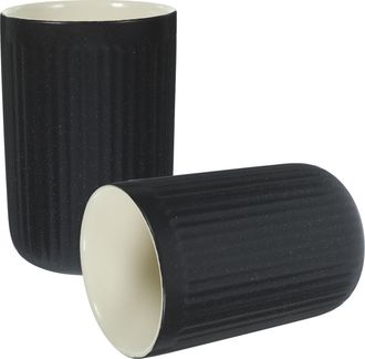 OSALADI 2 St&uuml;ck Zahnb&uuml;rstenbecher aus Keramik 300 ml Badezimmerbecher mit Vintage Linien Mehrzweck Mundsp&uuml;lbecher In Schwarz Sp&uuml;lmaschinengeeignet f&uuml;r Zuhause