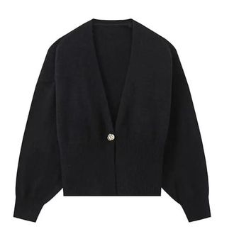 Generic Manteau dhiver tendance &agrave; col en V pour femme avec boutons et manches longues - &Eacute;l&eacute;gant cardigan vintage d&eacute;contract&eacute;, Noir/blanc, XS