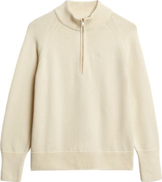 Superdry Damen Classic Cotton Strickpullover mit Reißverschluss Ecru 40