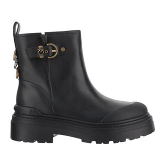Pinko Schwarze Leder-Stiefeletten mit Metall-Detail - - Shoes - Damen - Schwarzk - 40 EU
