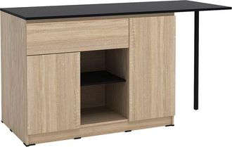 Vente-Unique Vente-Unique - Ilot central de cuisine 169.8x90.5x70 cm - 2 portes, 1 tiroir, 2 niches - Panneau de particule naturel et noir - Charge max 35 kg